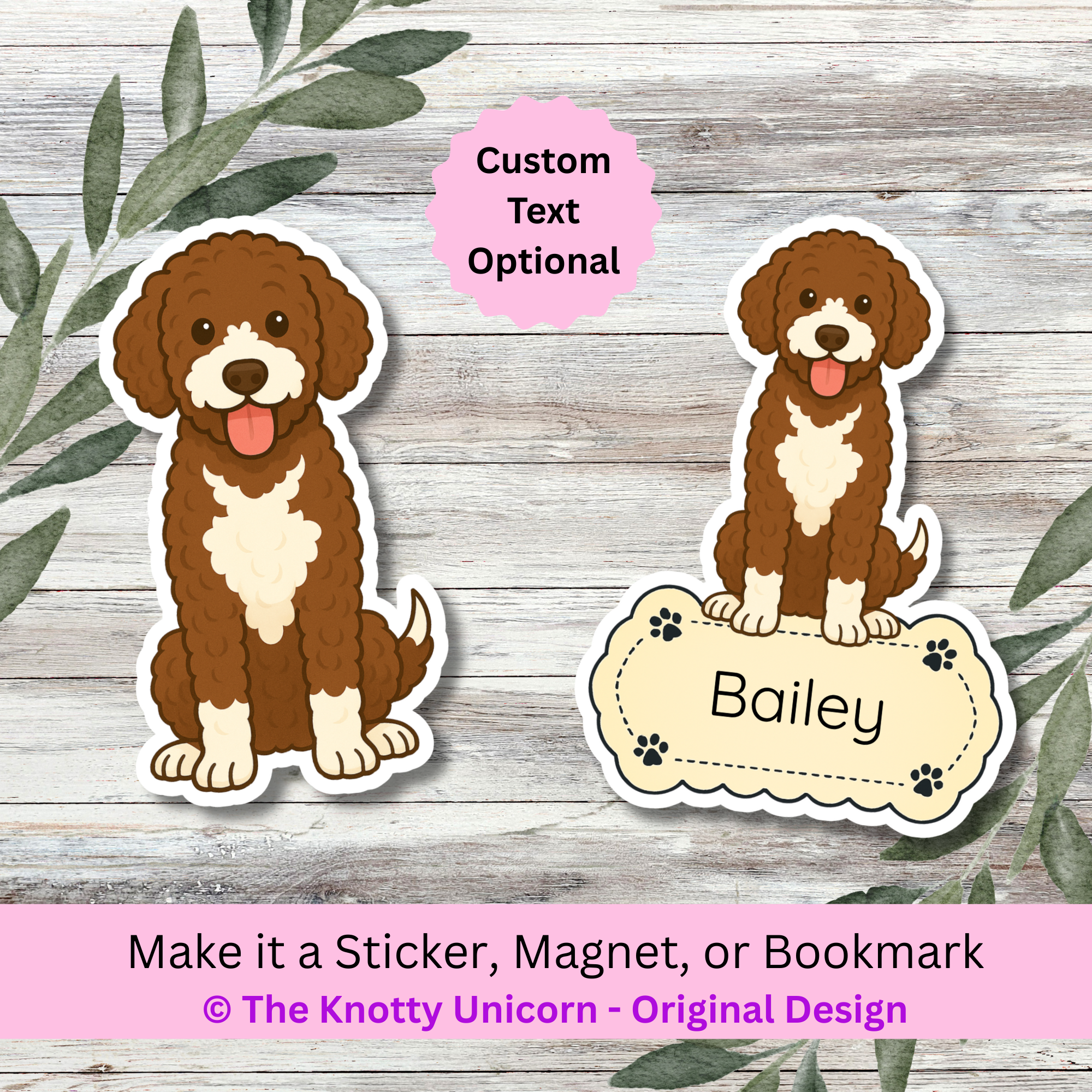Personalized Bernedoodle Dog Sticker - Brown and White – The Knotty Unicorn