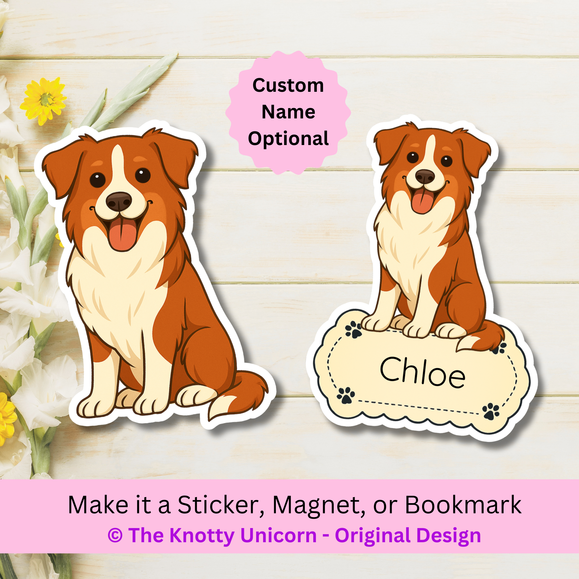 Custom Border Collie Dog Magnet / Bookmark - Red and White – The Knotty ...